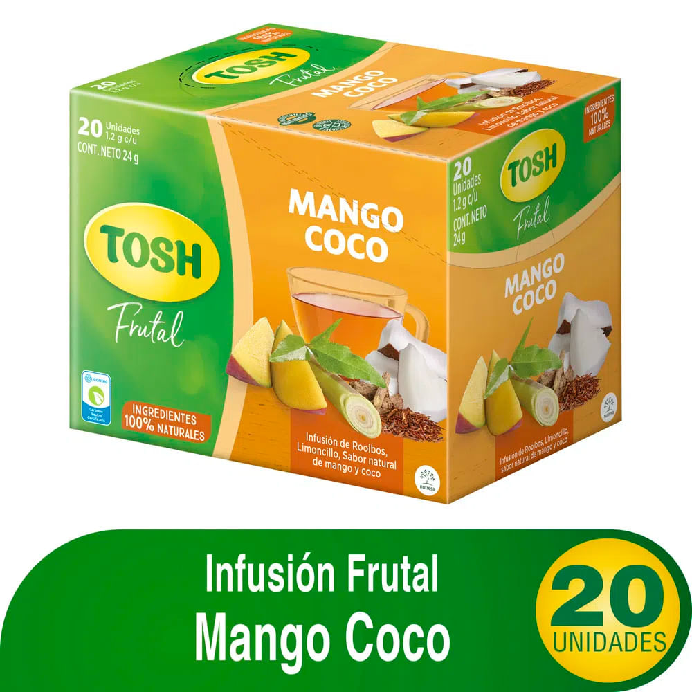 Infusión TOSH frutal mango coco x20 sobres