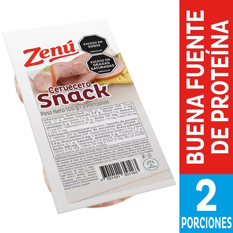 Salchichón ZENÚ cervecero snack 2 unds x50 g c/u
