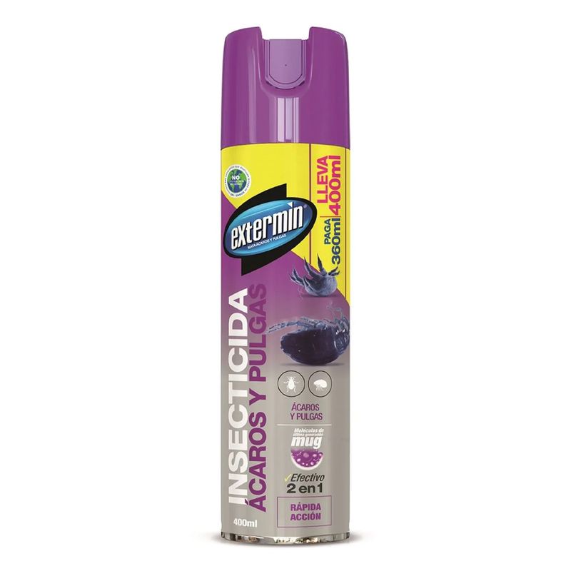 Insecticida EXTERMIN ácaros y pulgas pague 360 ml lleve 400 ml