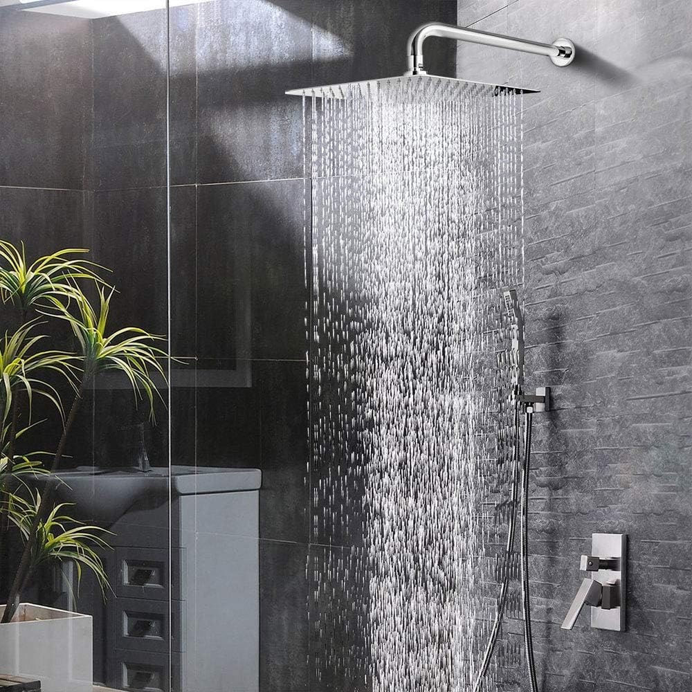 Regadera Ducha En Acero 20x20 Cuadrada Con Tubo A Pared