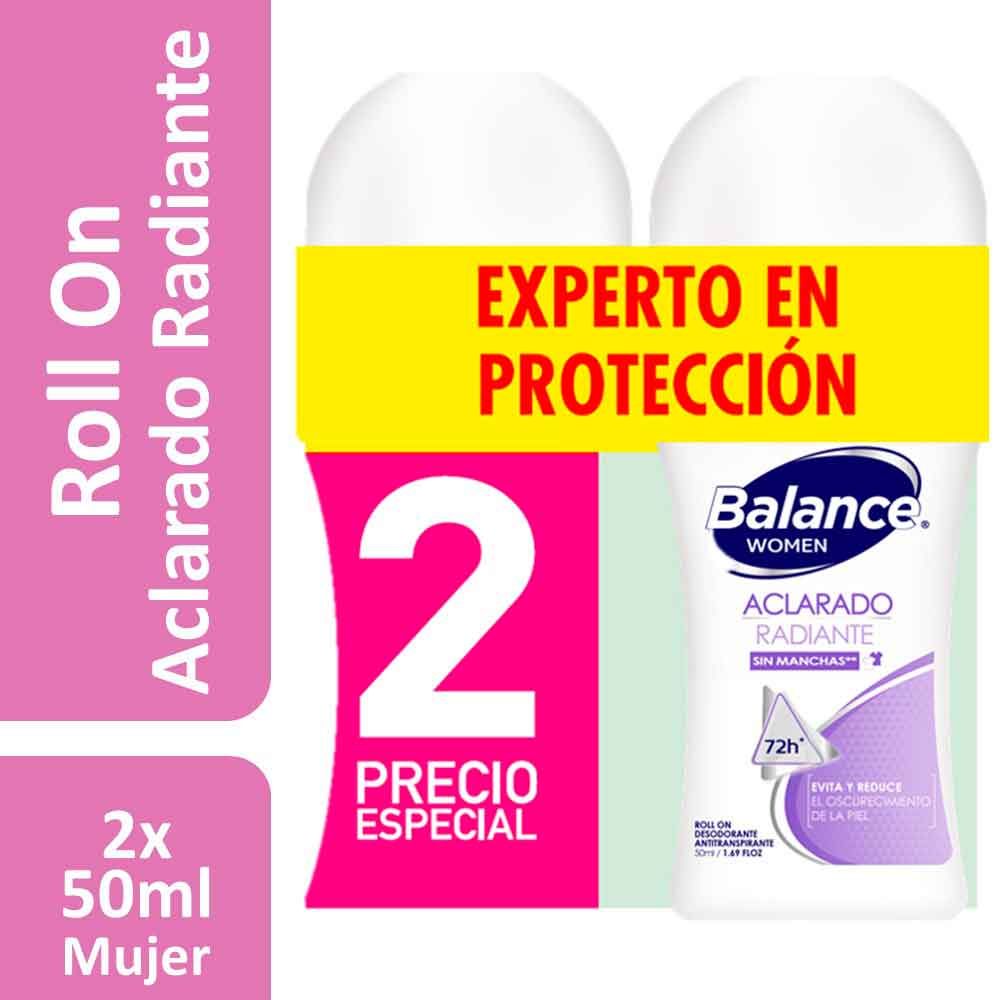 Desodorante BALANCE aclarado radiante roll-on 2 unds x50 g c/u precio ...